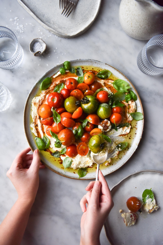 Lactose free lemon ricotta with summer tomatoes and basil - George Eats
