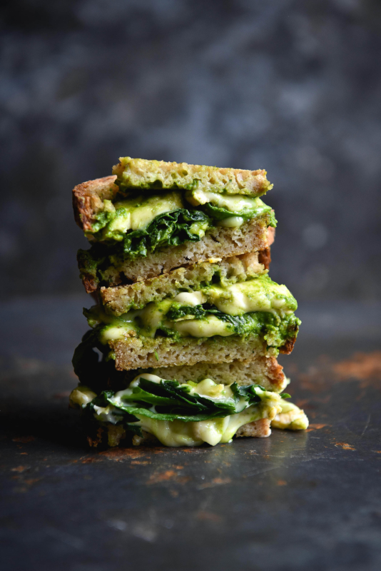 Gluten free sourdough toasties with pesto and fromager D'affinois Campagnier - George Eats